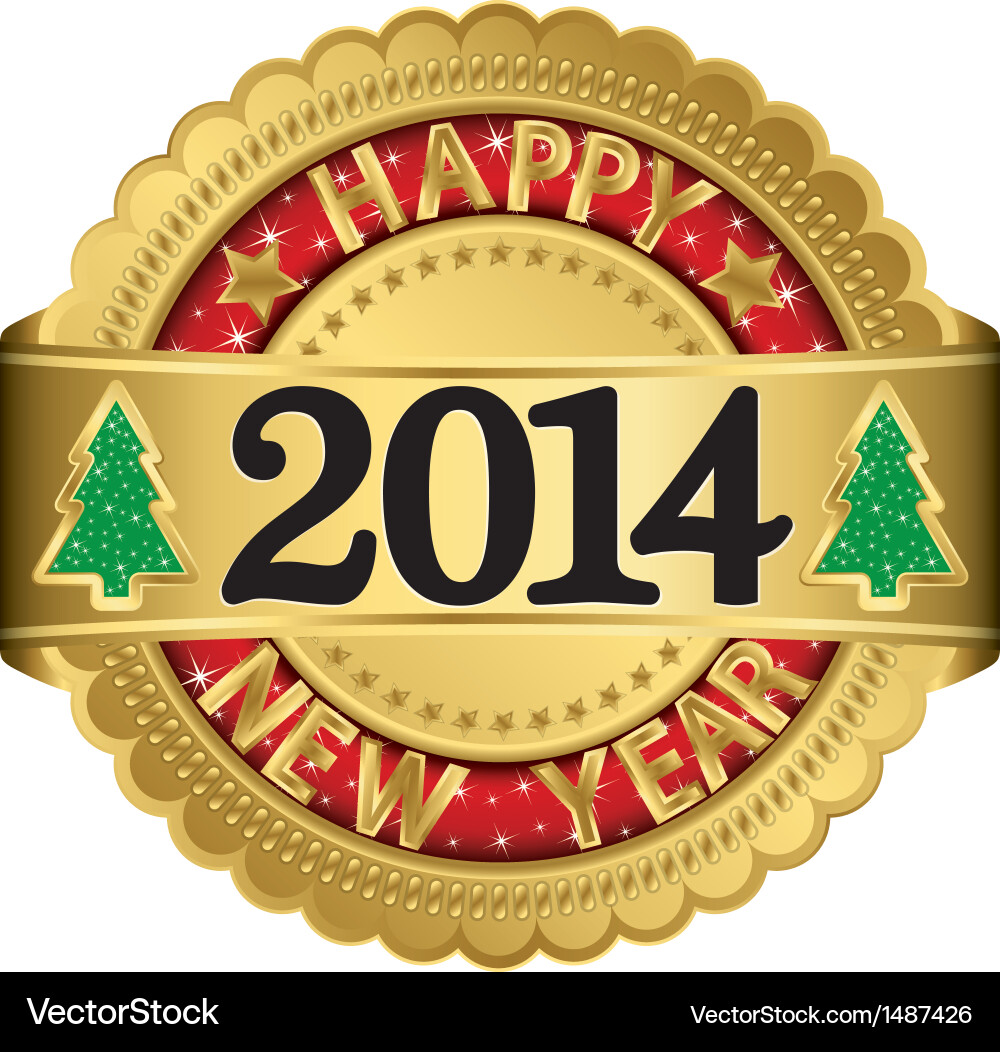 Happy new 2014 year gold label Royalty Free Vector Image