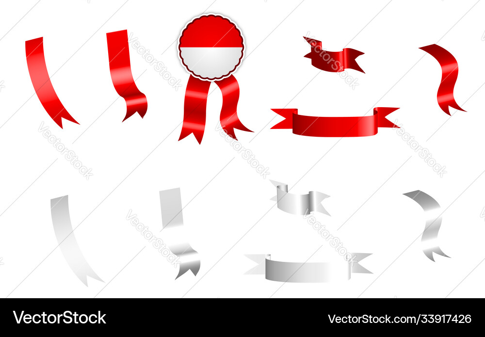 Label set white and red ribbons with tag Vector Image