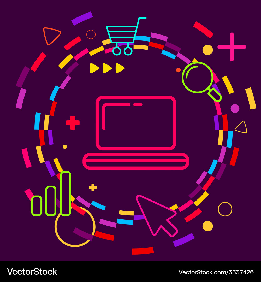 Laptop on abstract colorful geometric dark Vector Image