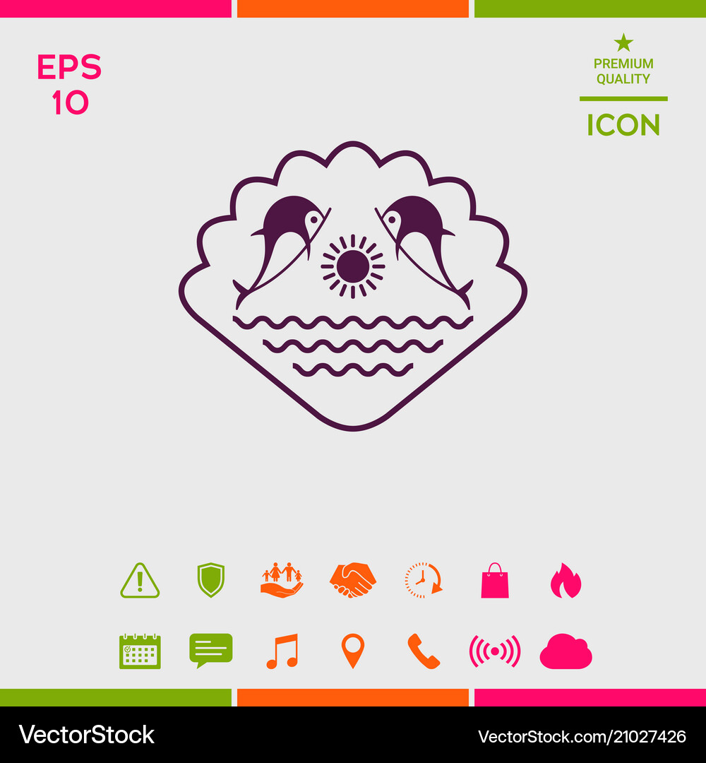 Logo - dolphins with the sun and sea Royalty Free Vector
