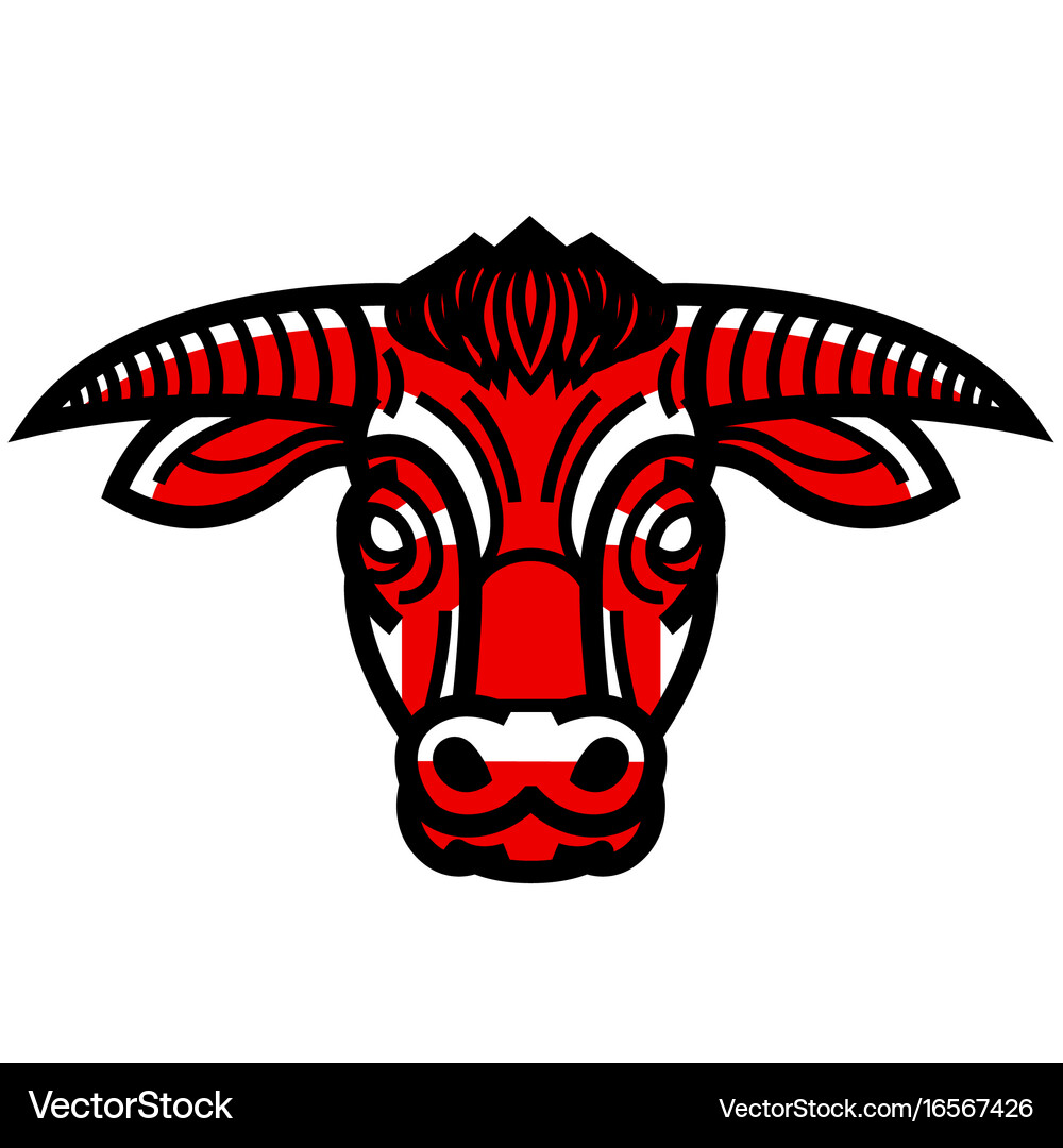 Red head of powerful horned bull Royalty Free Vector Image