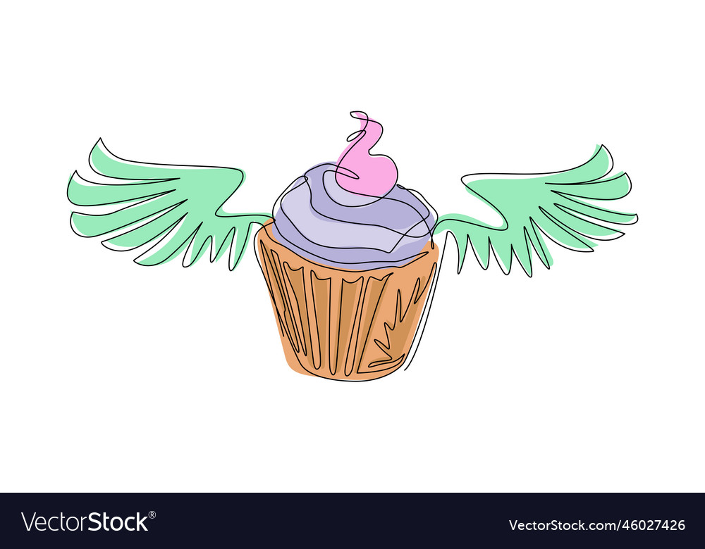 Single continuous line drawing delicious cupcake Vector Image