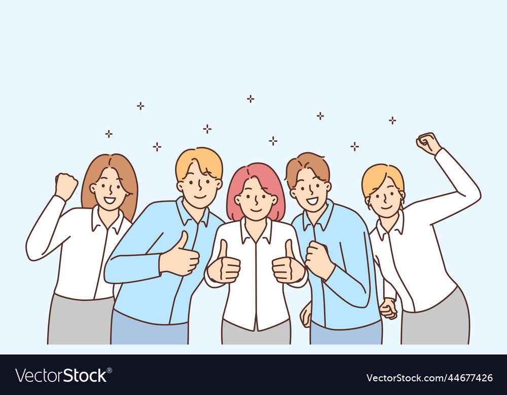 Smiling businesspeople celebrate shared business Vector Image
