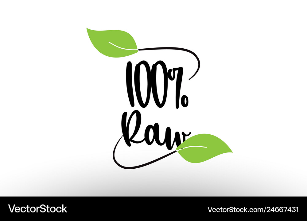 100 raw word text with green leaf logo icon design