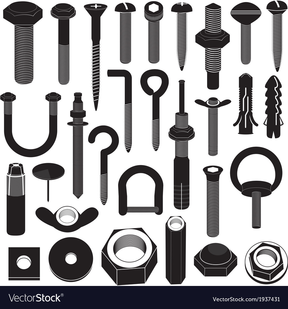Basic screws and nuts collection Royalty Free Vector Image