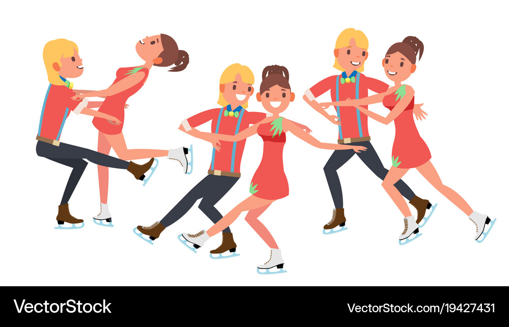 Couple with ice skaters training ice show Vector Image