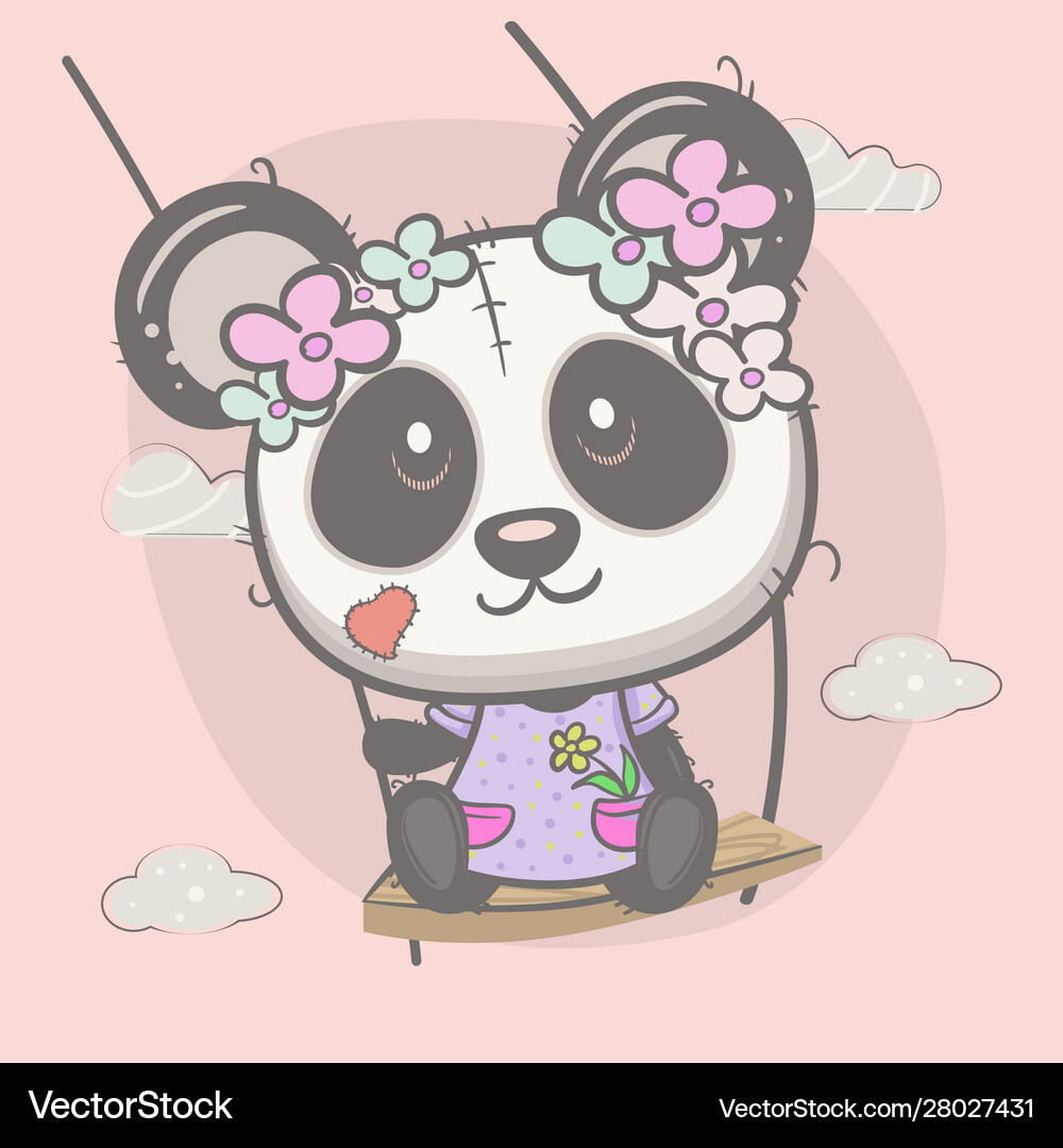 Cute girl panda swinging Royalty Free Vector Image