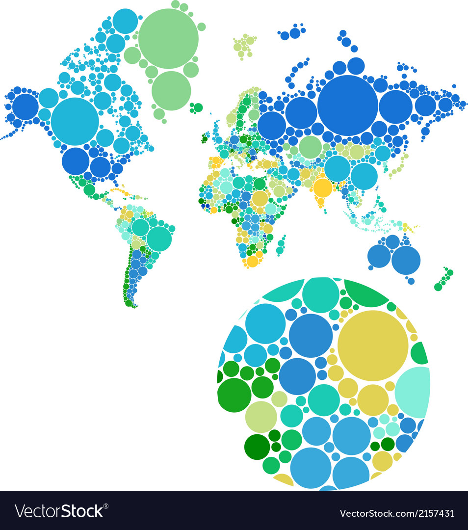 Dot world map with countries Royalty Free Vector Image