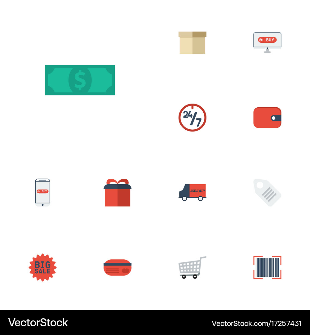 Flat icons purchase support cash and other Vector Image