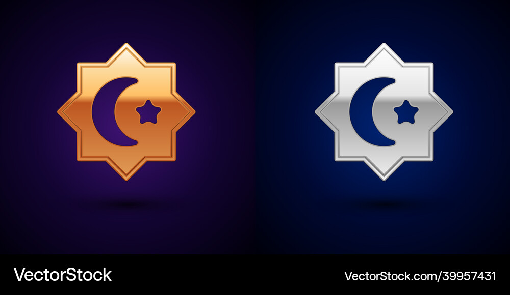 Gold and silver islamic octagonal star ornament Vector Image
