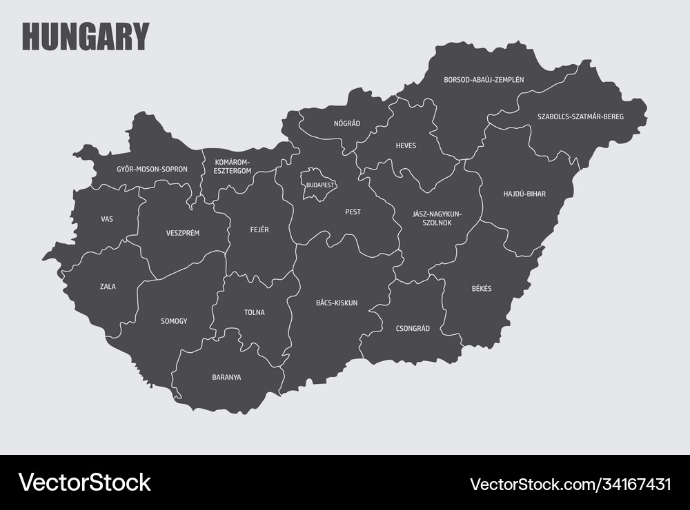 Hungary counties map Royalty Free Vector Image