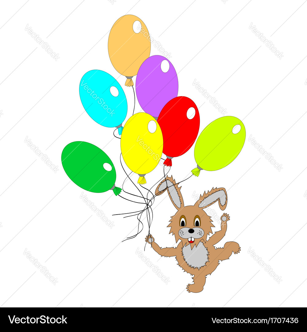 A funny rabbit with many colorful balloons Vector Image