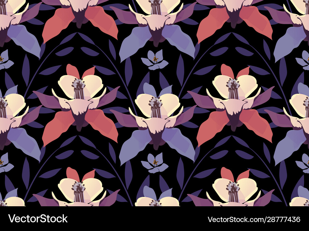 Art floral seamless pattern purple flowers Vector Image
