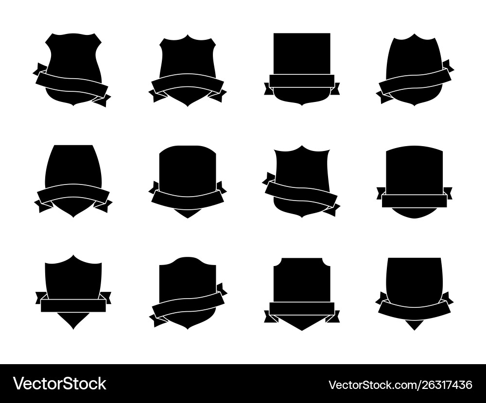 Black shield labels with ribbons heraldic royal Vector Image