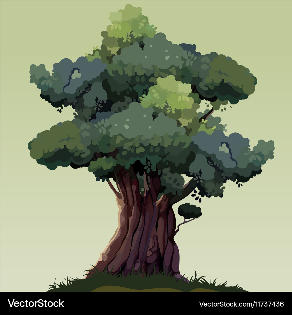 Cartoon beautiful tree with green foliage Vector Image