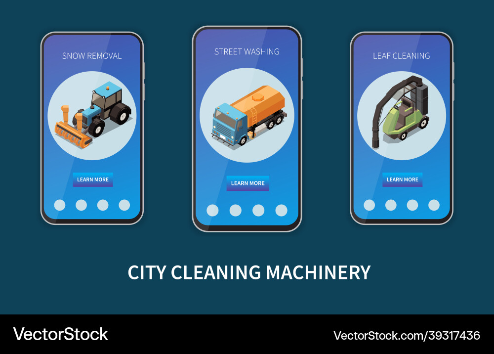City cleaning machinery isometric set Royalty Free Vector