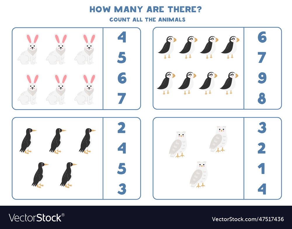Count all arctic animals and circle the correct Vector Image