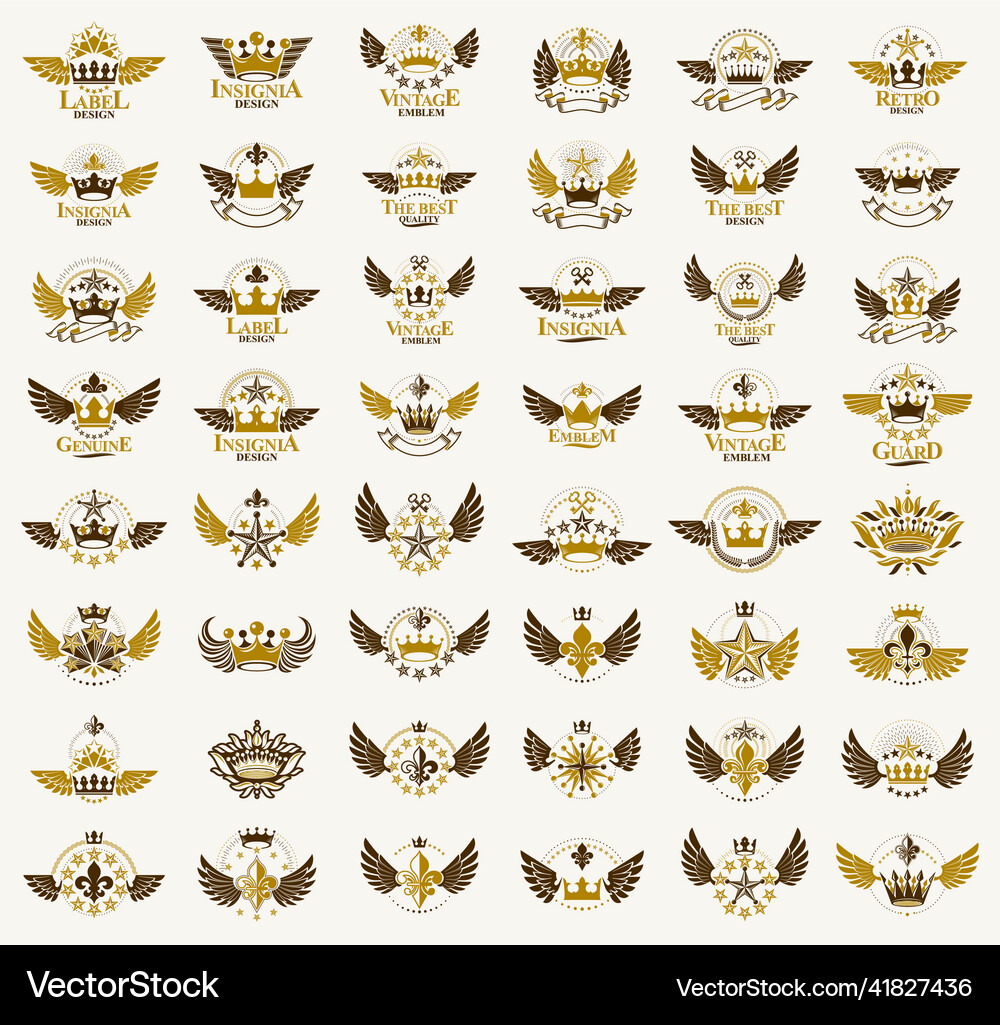 Crowns vintage heraldic emblems big set antique Vector Image