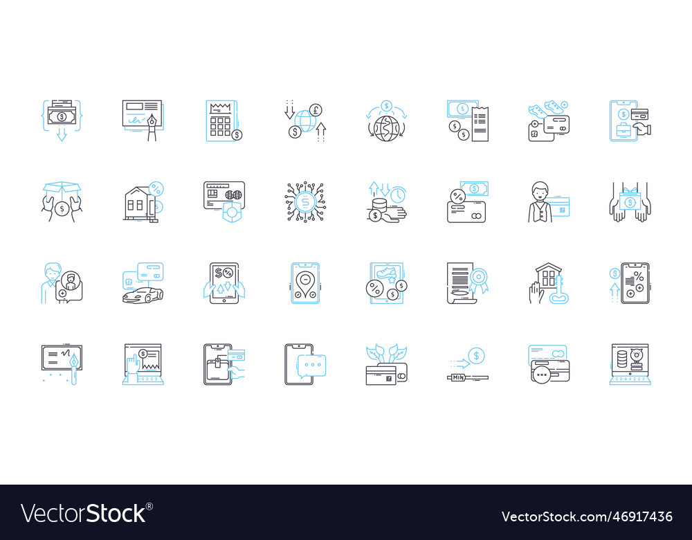 Fintech linear icons set cryptocurrency Royalty Free Vector Fintech linear icons set cryptocurrency Royalty Free Vector