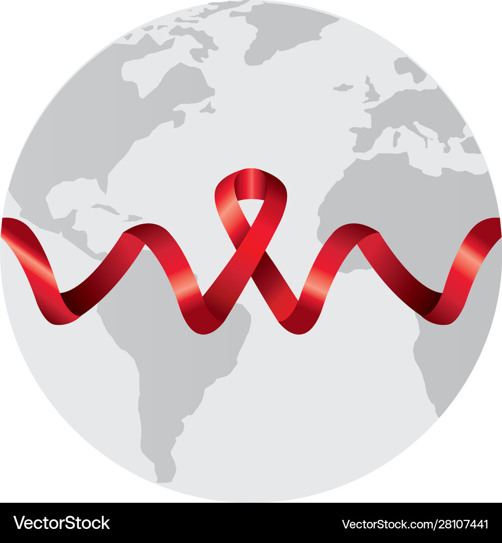 Aids day awareness ribbon with planet earth Vector Image
