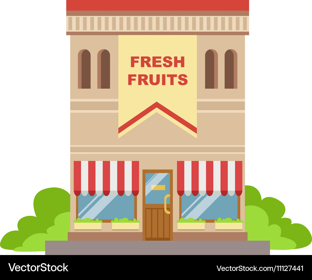 Fruit shop commercial building facade design Vector Image