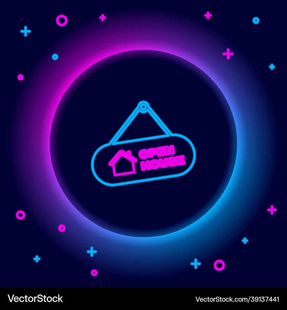 Glowing neon line hanging sign with text open Vector Image