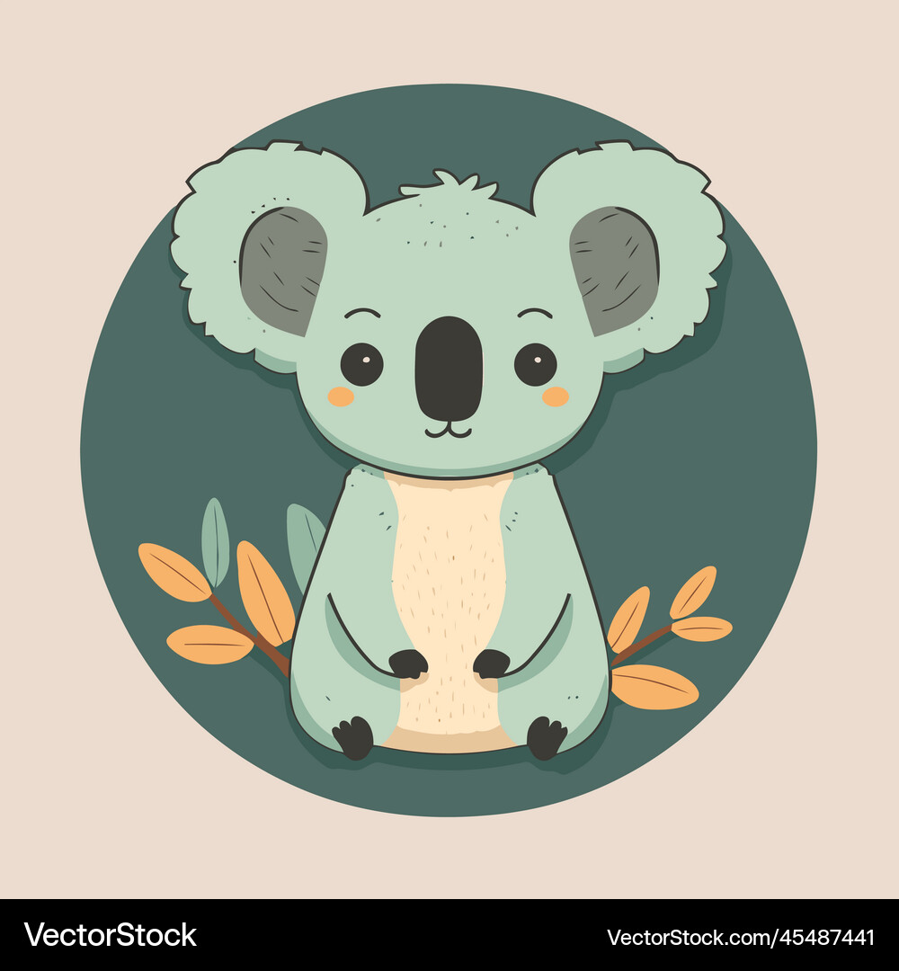Koala logocute cartoon with leaves Royalty Free Vector Image