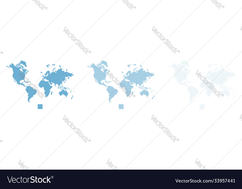Pixel world map set in different resolution Vector Image