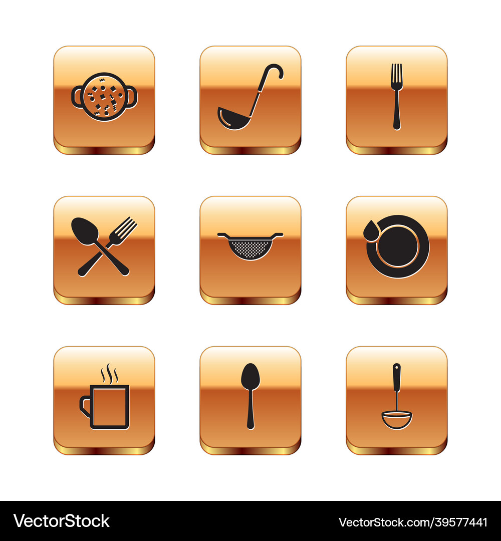 Set cooking soup in pot coffee cup spoon Vector Image