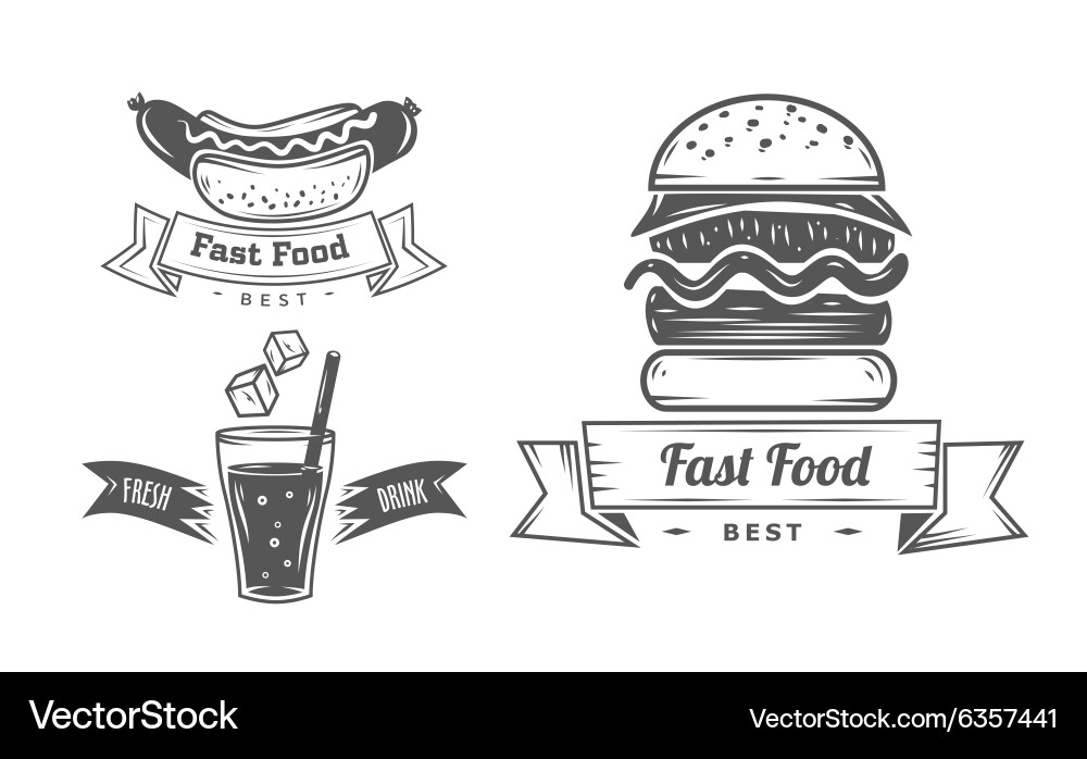 Set vintage fast food restaurant signs panel Vector Image