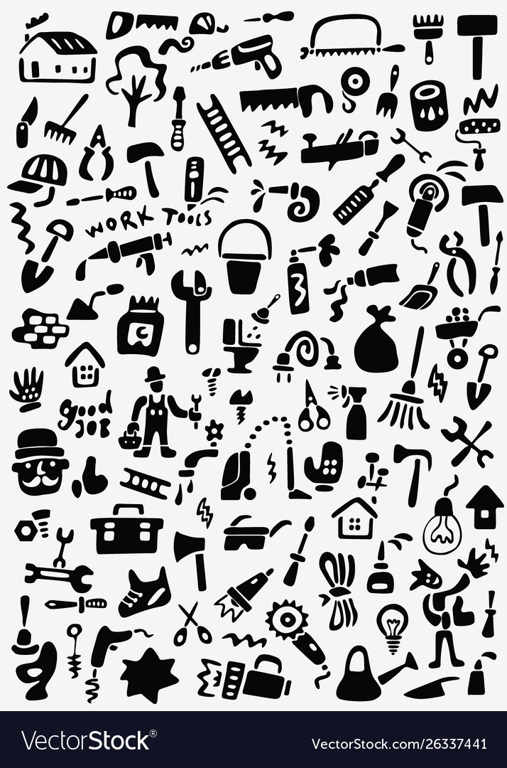 Working tools doodles Royalty Free Vector Image
