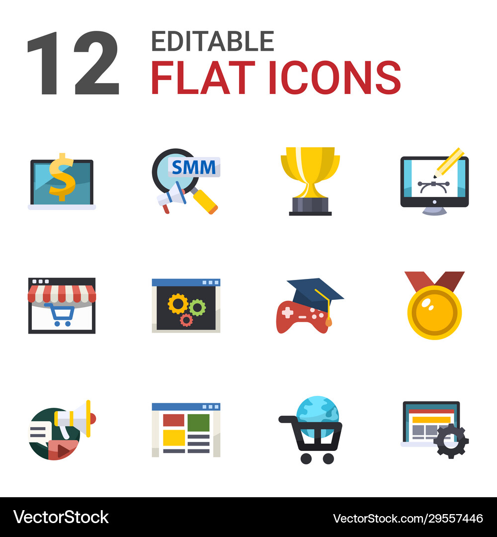12 banner flat icons set isolated on white Vector Image