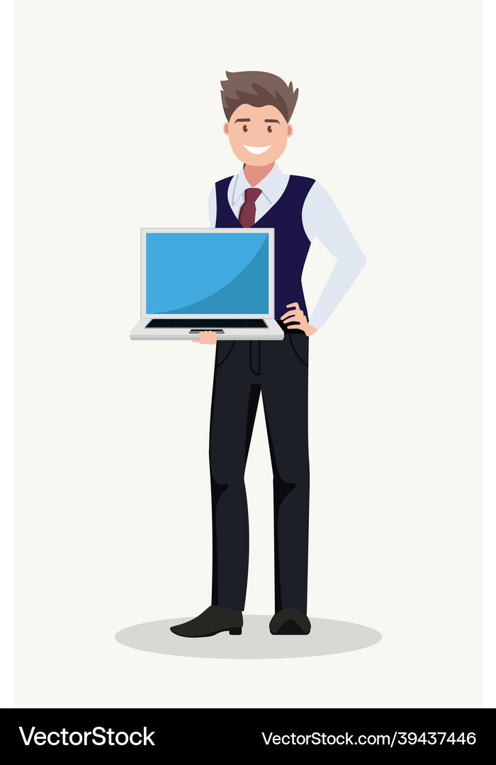 Businessman shows the phone Royalty Free Vector Image