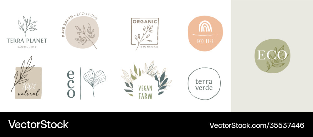 Collection delicate hand drawn logos and icons Vector Image