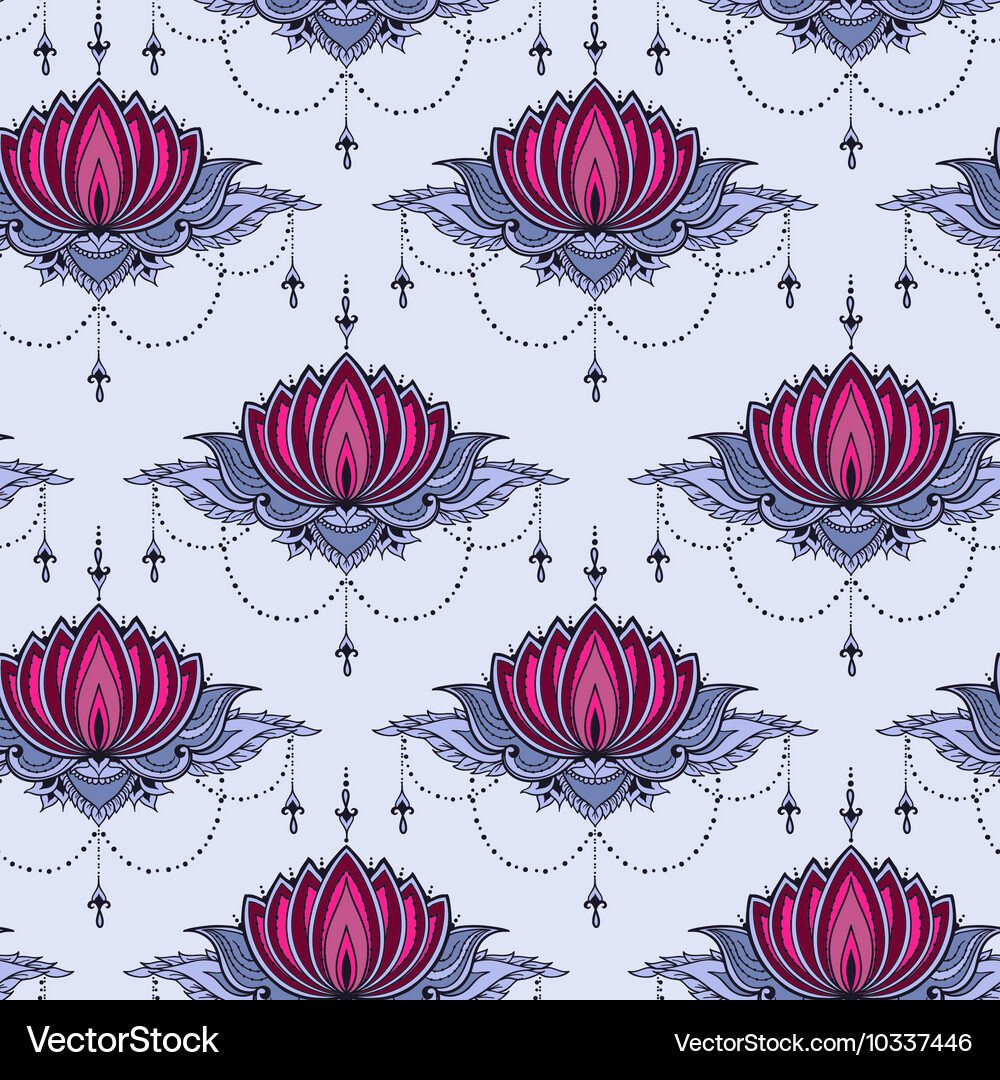 Hand-drawn seamless pattern with lotus in east Vector Image