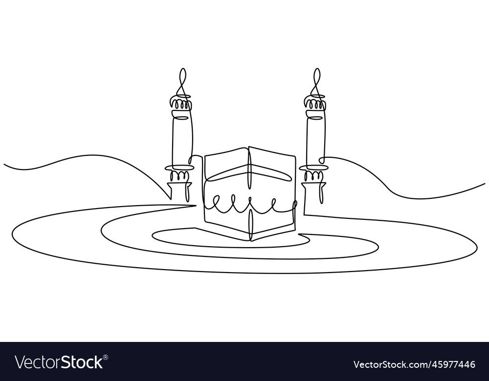 One line drawing of big kaaba isolated on white Vector Image