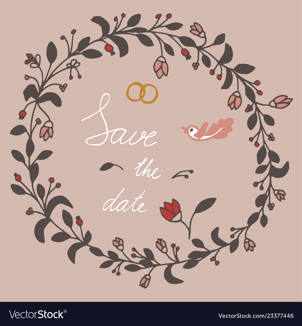 Save the date hand lettering phrase flowers Vector Image