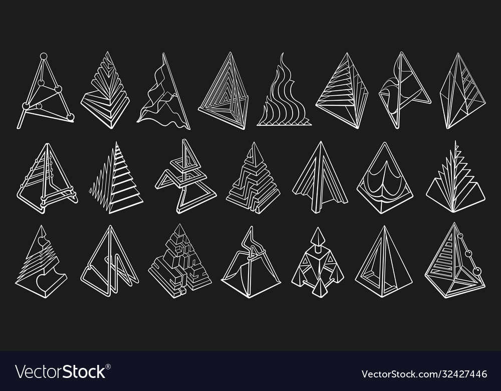 Set 3d geometric shapes pyramid designs Royalty Free Vector