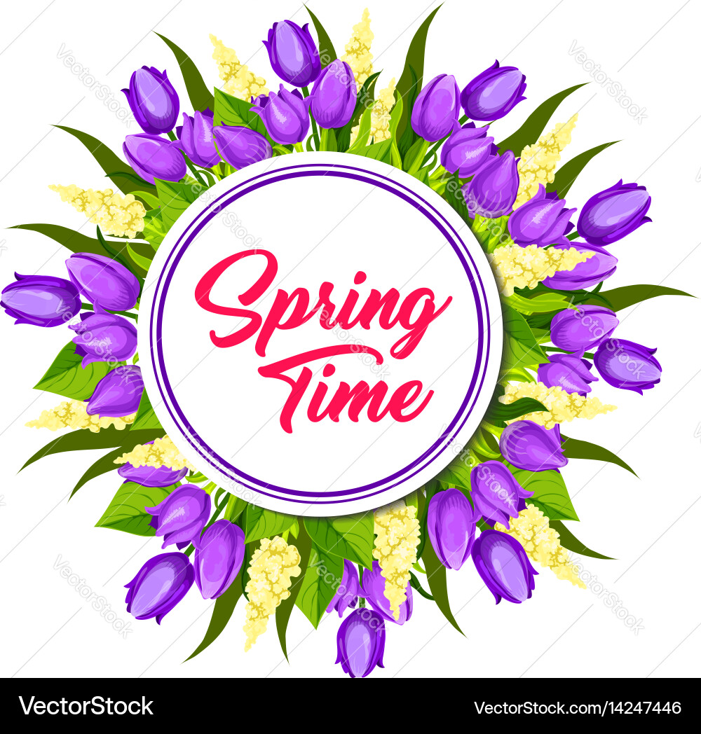 Spring floral wreath frame greeting card design Vector Image