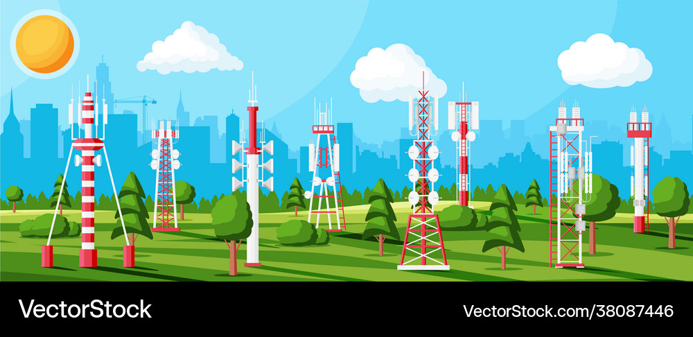 Transmission cellular tower antenna landscape Vector Image