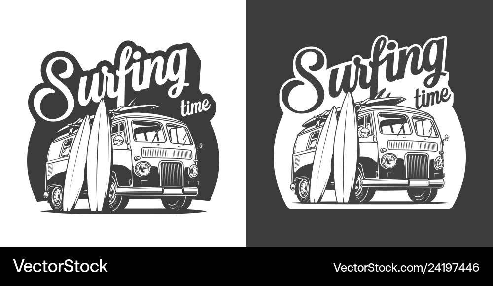 Vintage surfing time monochrome label Royalty Free Vector