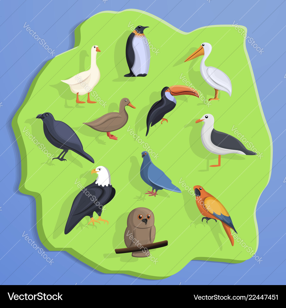 Bird land concept background cartoon style Vector Image