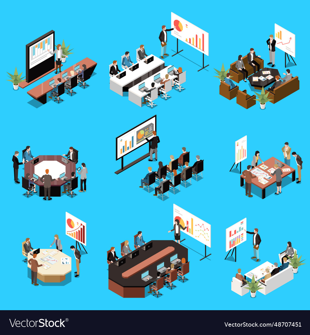 Business meeting isometric set Royalty Free Vector Image Business meeting isometric set Royalty Free Vector Image