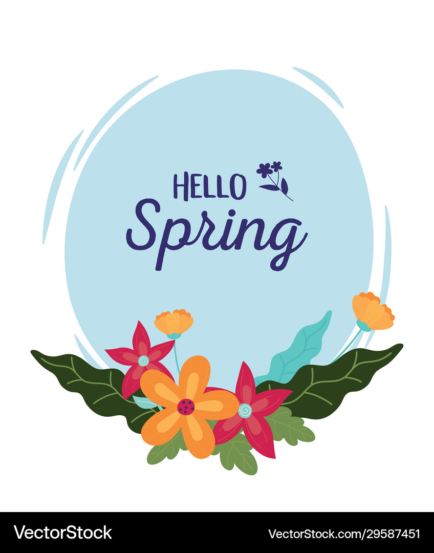 Happy spring decorative flowers leaves round Vector Image