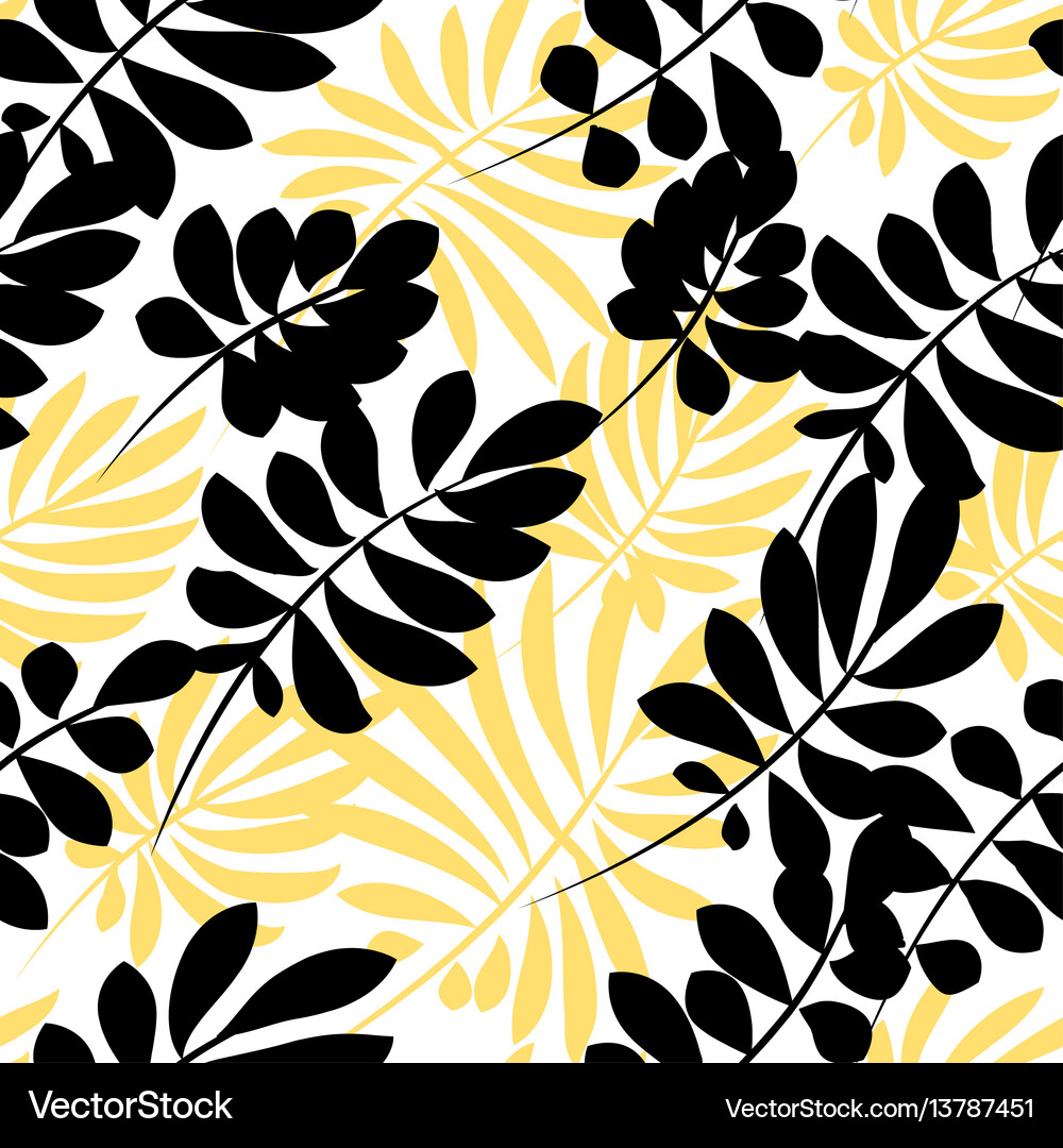 Modern plant pattern yellow and black tropical Vector Image