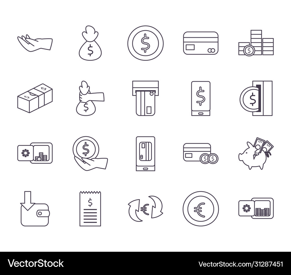 Money line style icon set design Royalty Free Vector Image