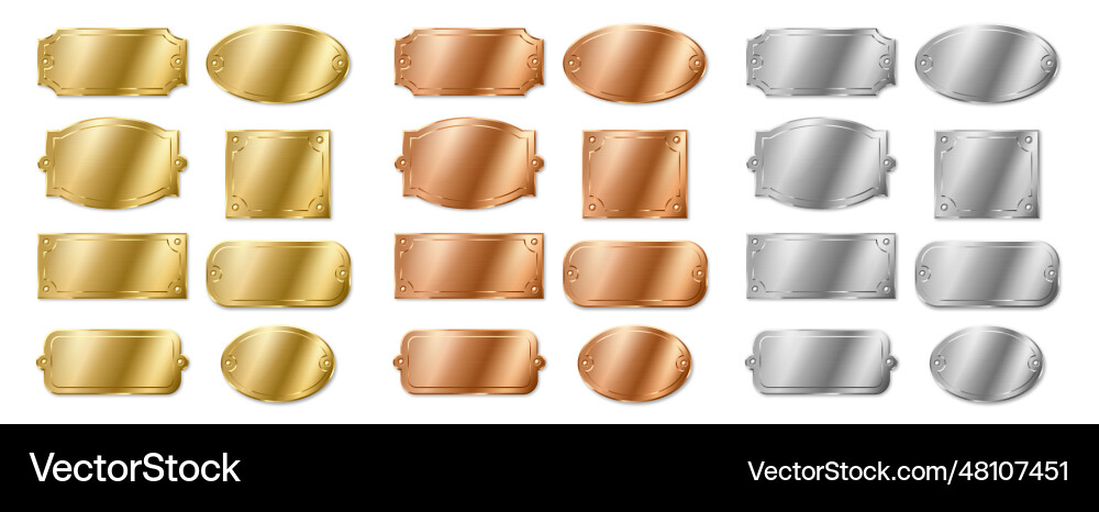 Set of empty name plates template silver golden Vector Image