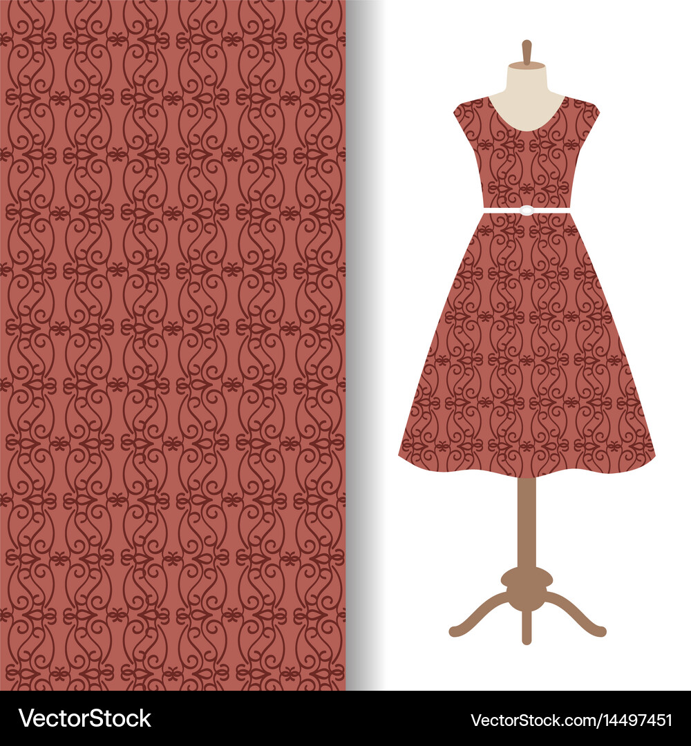 Women dress fabric with brown pattern Royalty Free Vector