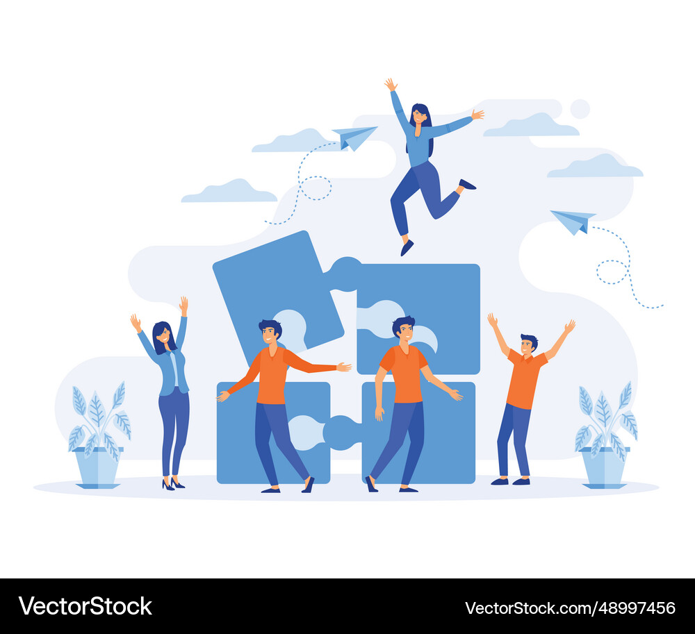 Business concept people connecting puzzle Vector Image