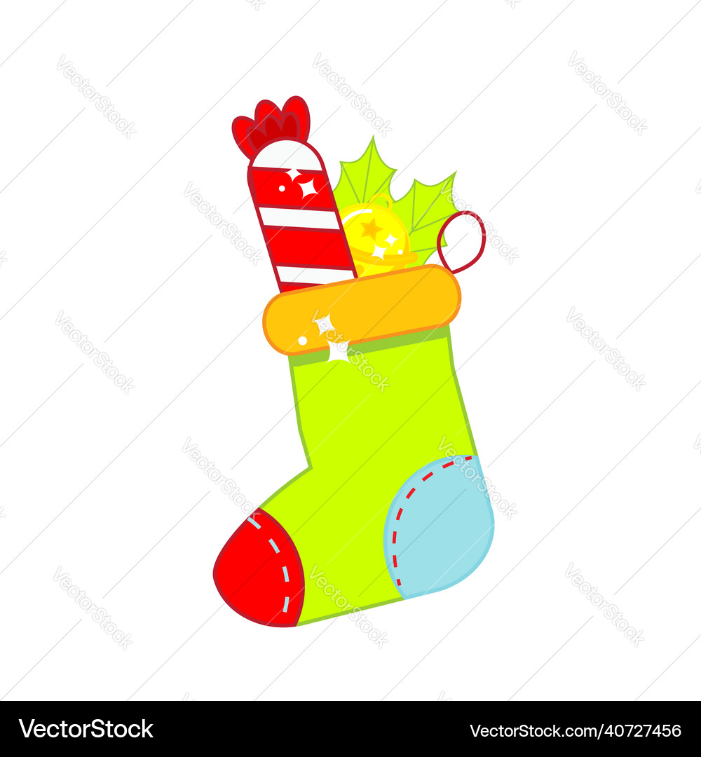 Christmas sock with presents sweet candy Vector Image